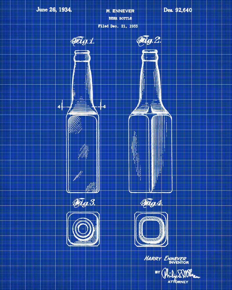 Beer Bottle Blueprint Bar Poster Cafe Art – GalleryThane