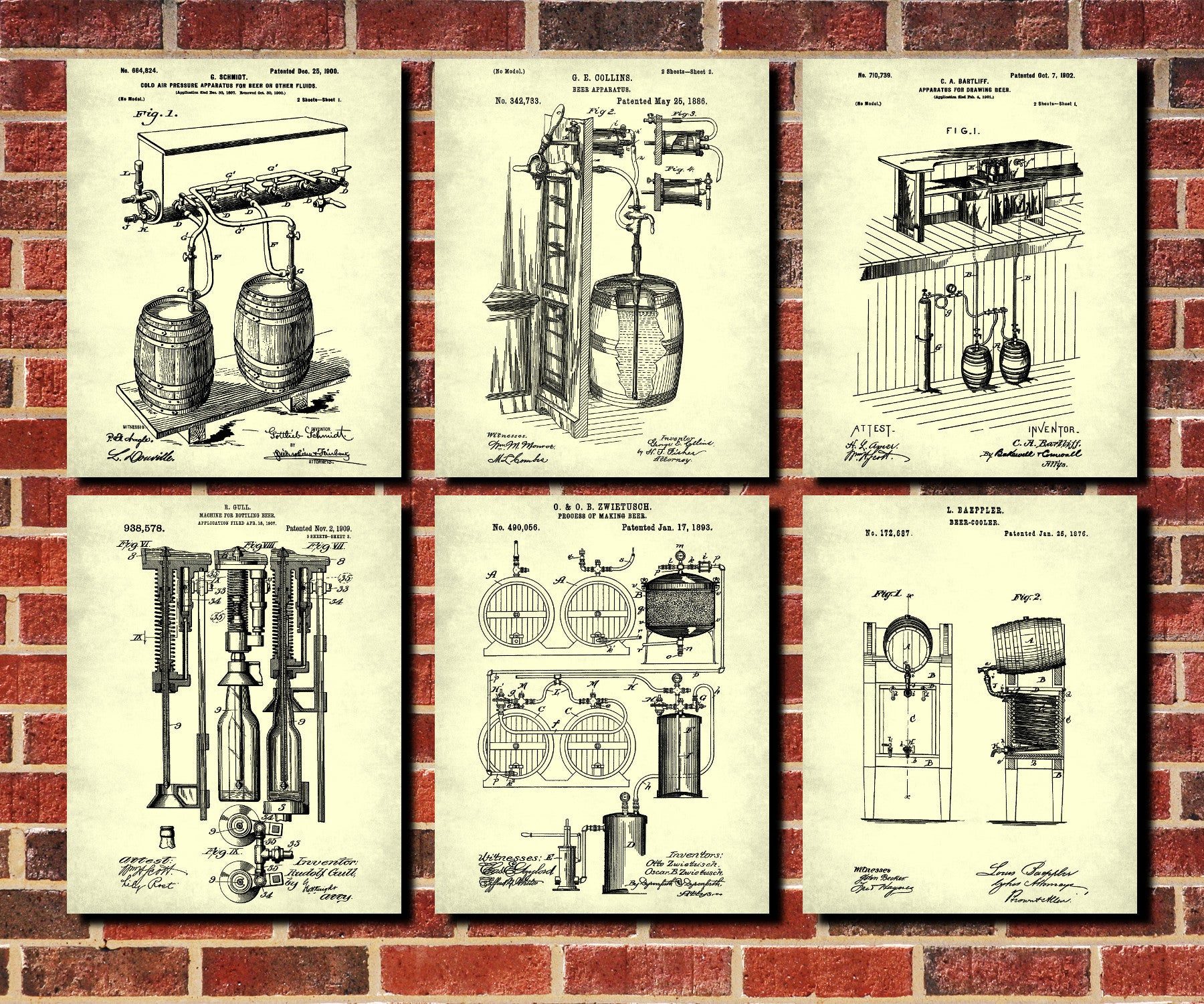 Beer Patent Prints Set 6 Bar Art Brewing Posters – GalleryThane
