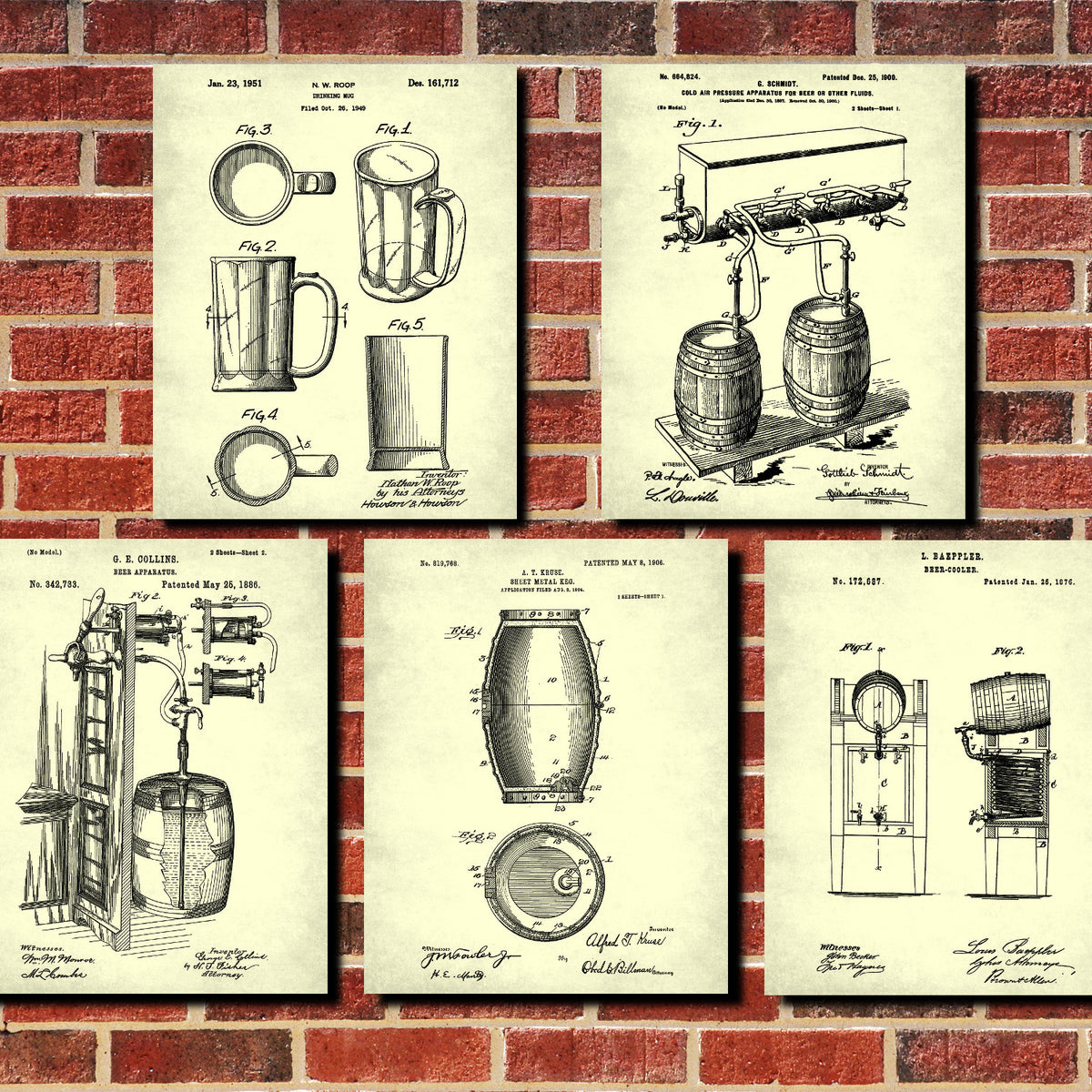 Bar Wall Art Beer Patent Prints Set 5 Brewing Posters – GalleryThane