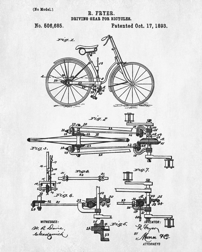 Vintage Bicycle Blueprint Cyclist Poster Cycling Patent Print ...