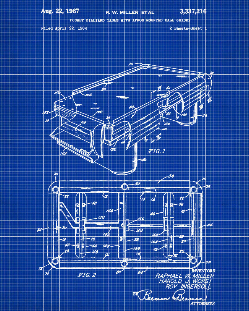 Billiard Table Blueprint Sports Poster Patent Print – GalleryThane