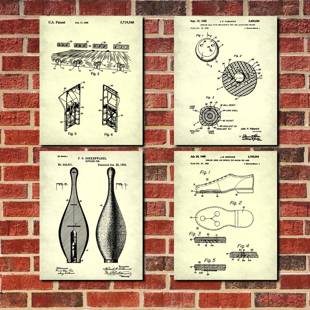 Ten Pin Bowling Patent Prints Set 4 Bowling Posters – GalleryThane
