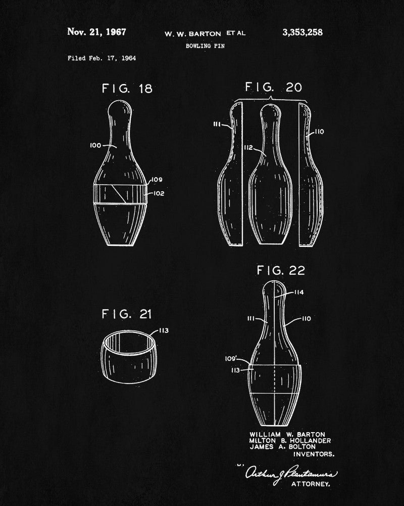 Bowling Pin Patent Print Sports Blueprint Art Poster – GalleryThane
