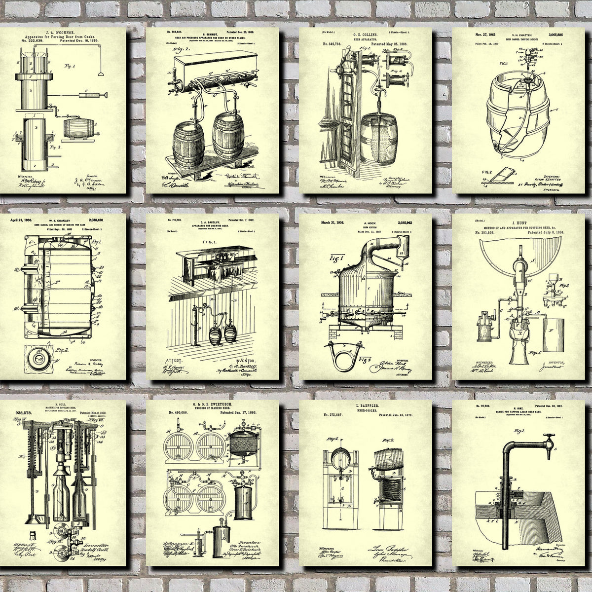 Brewing Patent Prints Set 12 Bar Blueprints Beer Pub Posters – GalleryThane