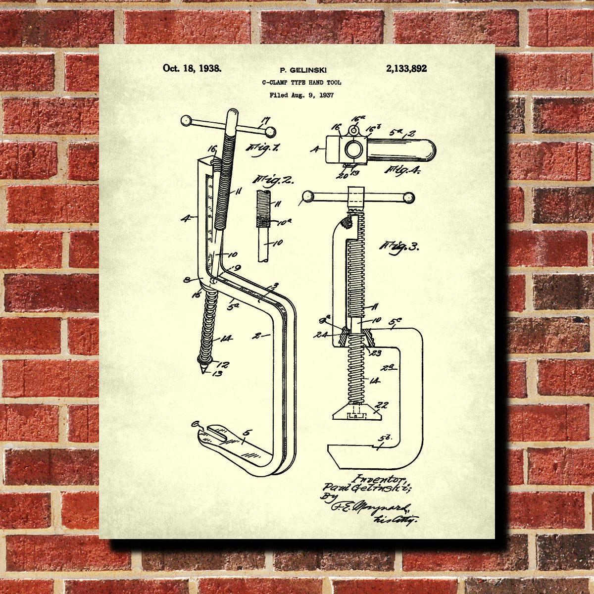 Carpenters C Clamp Patent Print Hand Tools Blueprint Workshop Poster ...