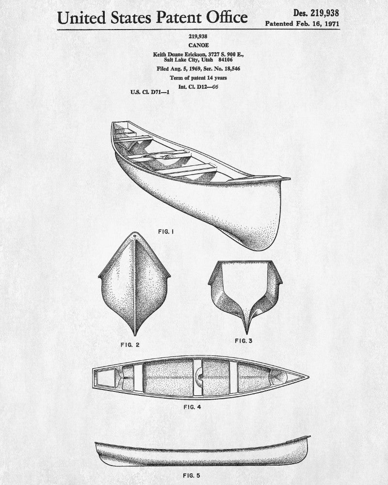 Canoe Patent Print Boating Blueprint Outdoors Poster – GalleryThane