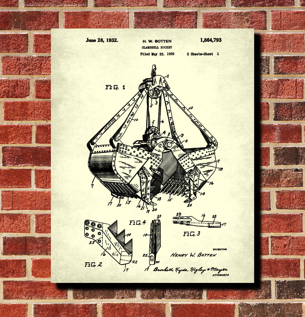 Clamshell Bucket Patent Print Construction Blueprint Mining Poster ...