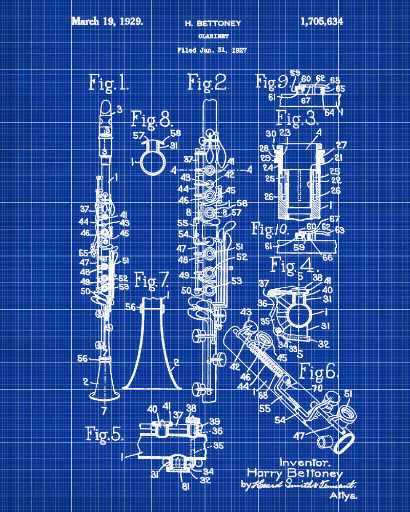 Clarinet Patent Print Orchestral Musical Instrument Wall Art Poster ...
