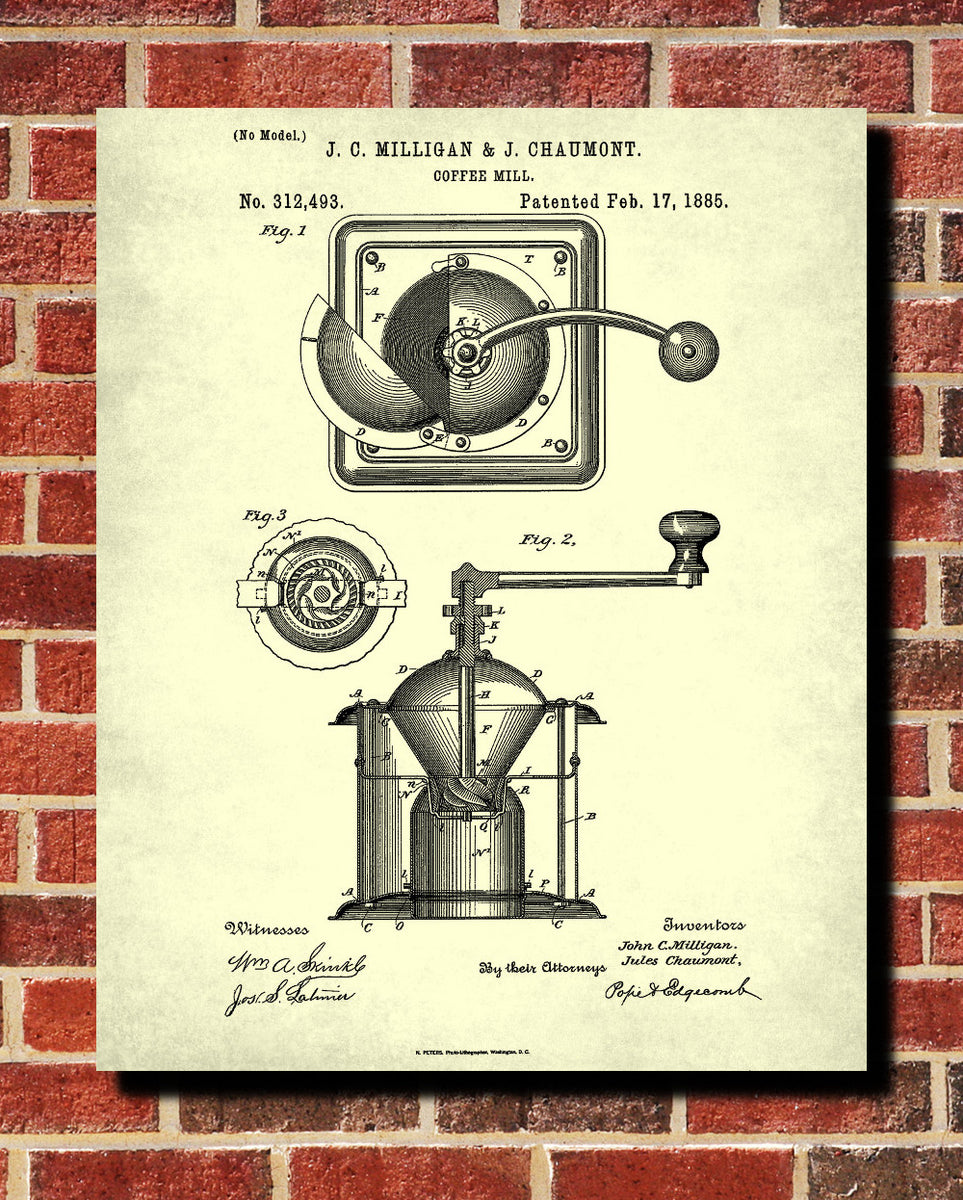 Coffee Grinder Patent Print Cafe Blueprint Kitchen Poster – GalleryThane