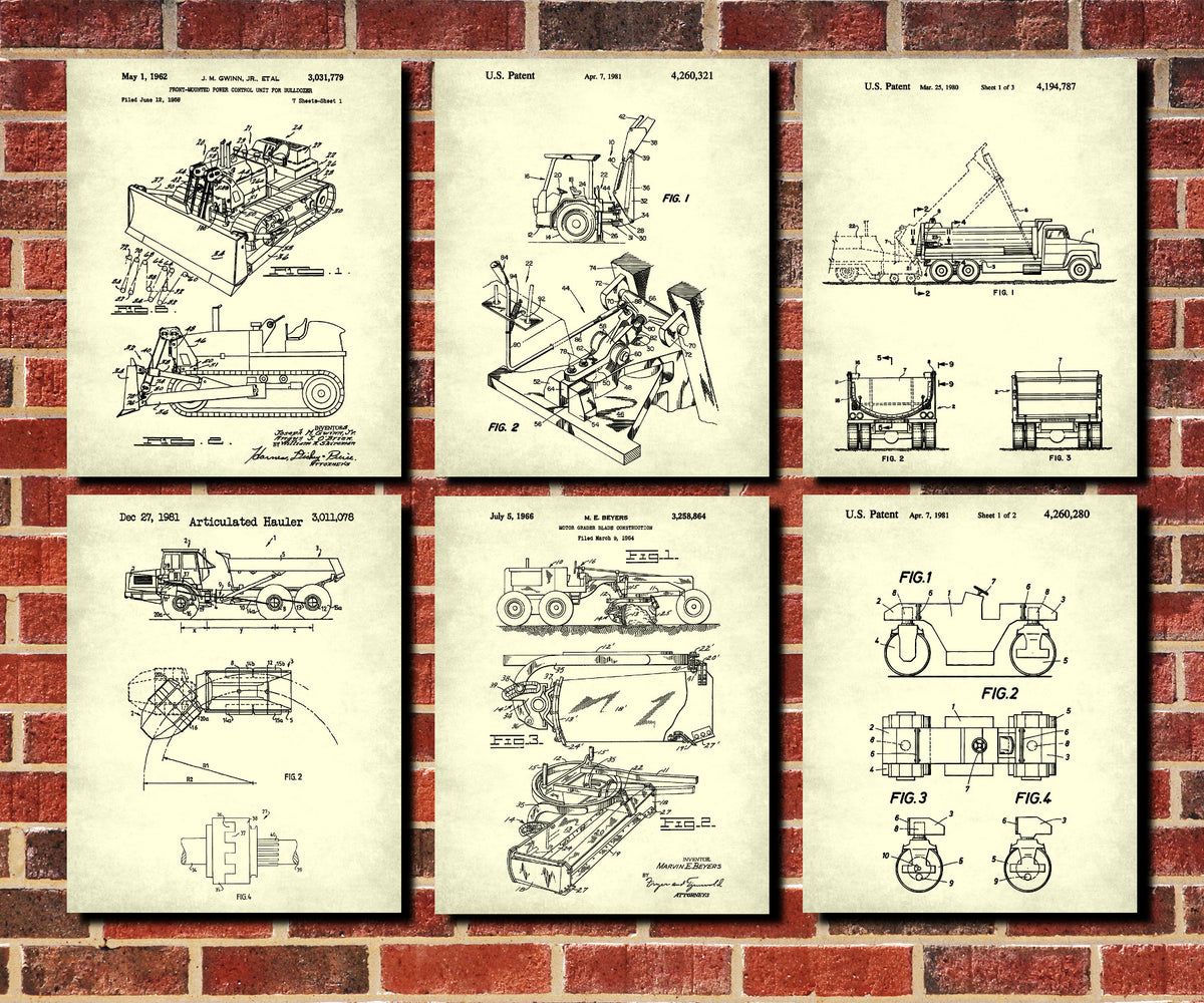 Construction Vehicle Posters, Set 6 Mining Patent Prints – GalleryThane