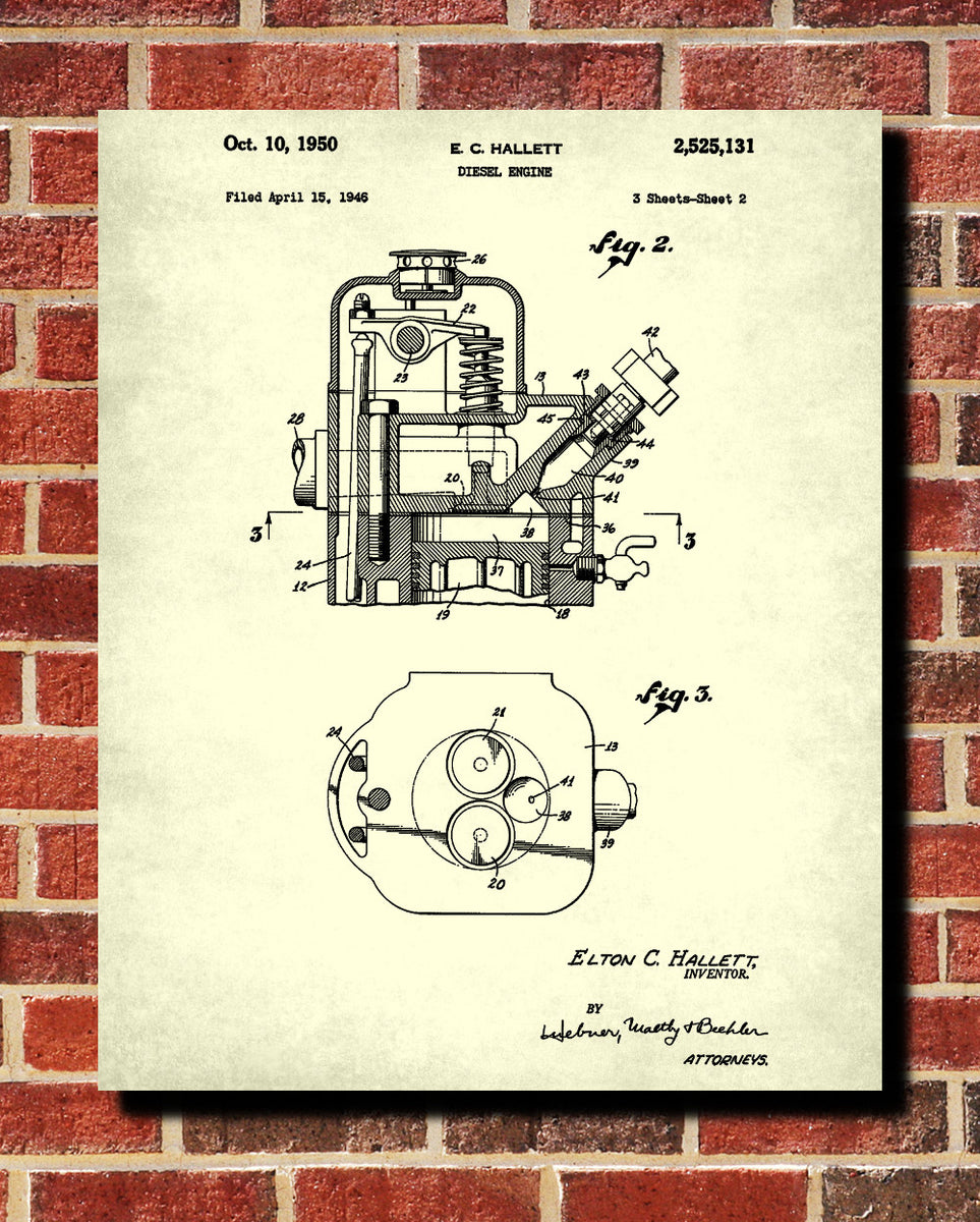 Diesel Engine Patent Print Garage Blueprint Workshop Poster – GalleryThane