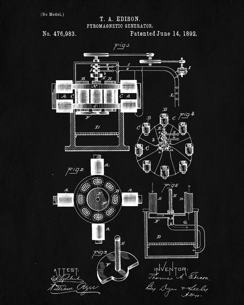 Edison Patent Print Vintage Invention Poster Electrical Blueprint ...