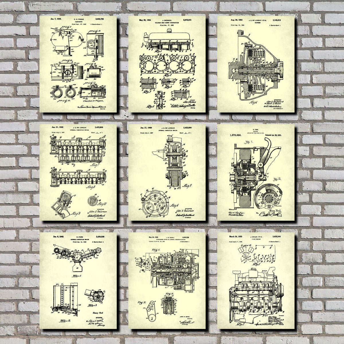 Engine Patent Prints Set of 9 Motoring Posters Mechanic Gift – GalleryThane