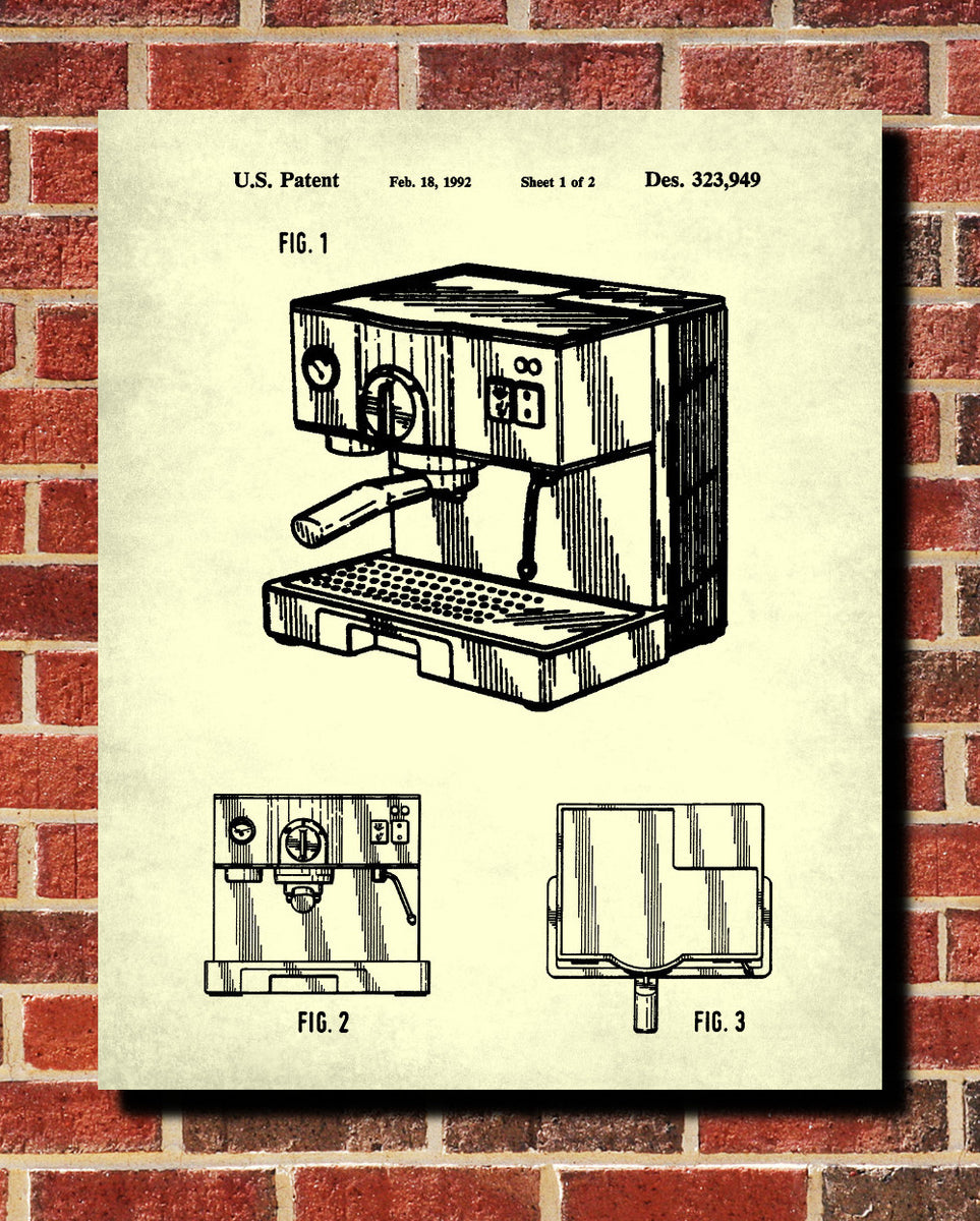 Espresso Machine Patent Print Coffee Blueprint Cafe Kitchen Poster ...