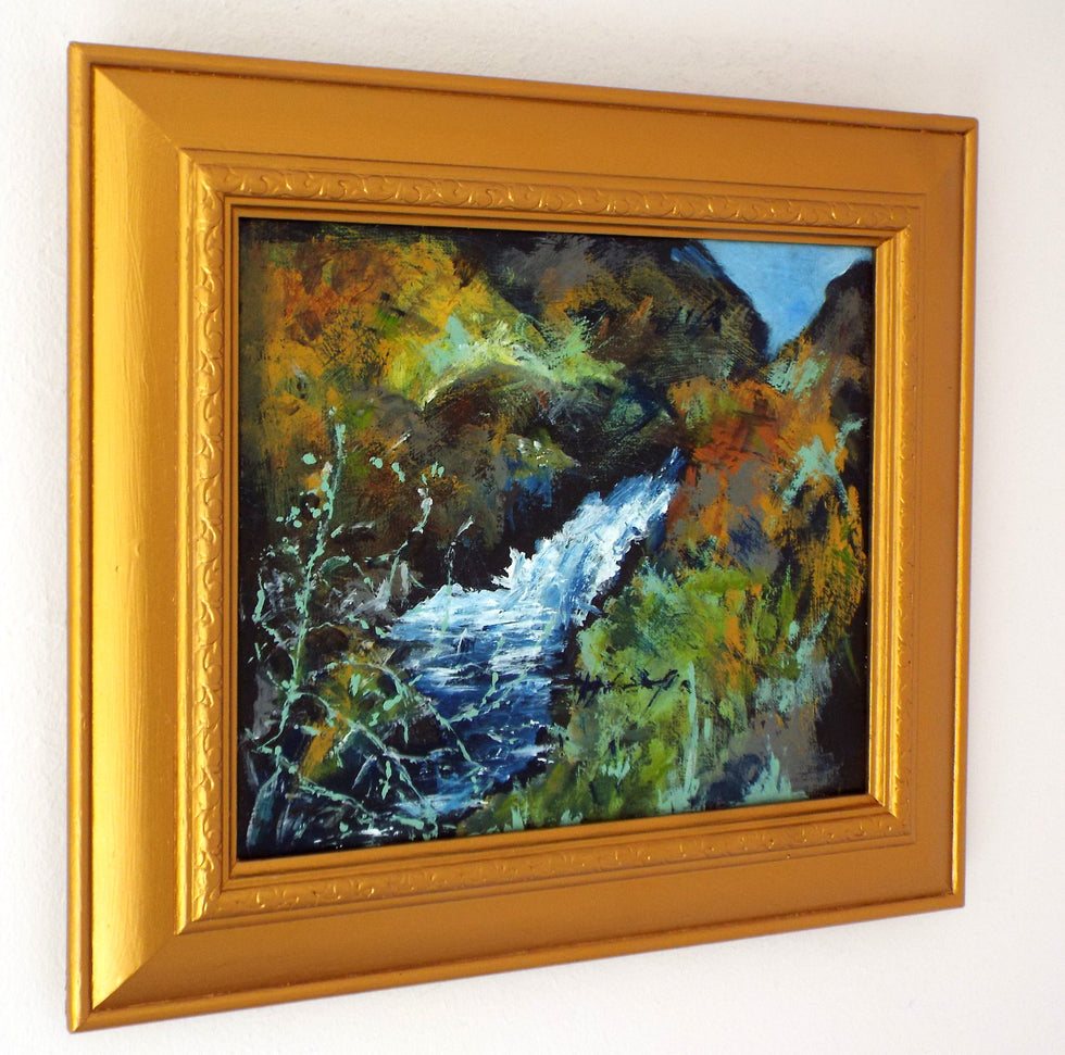 Framed Vintage Oil Painting Waterfall at Llanwrtyd Wells Welsh Abstrac ...