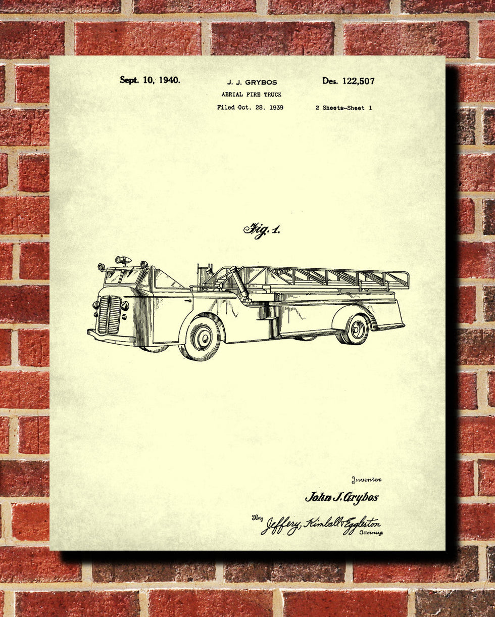 Fire Truck Patent Print Fireman Blueprint Fire Engine Poster – GalleryThane