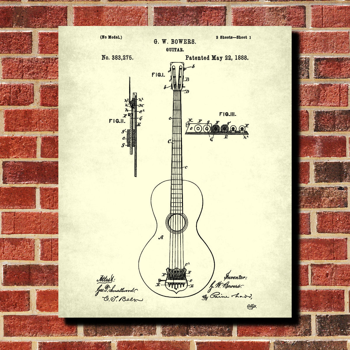 Guitar Patent Print Musical Instrument Blueprint Guitar Poster ...