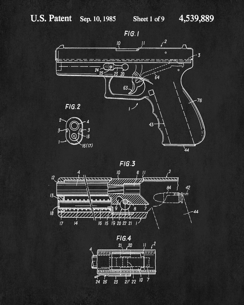 Glock Patent Print Handgun Blueprint Shooting Poster – GalleryThane
