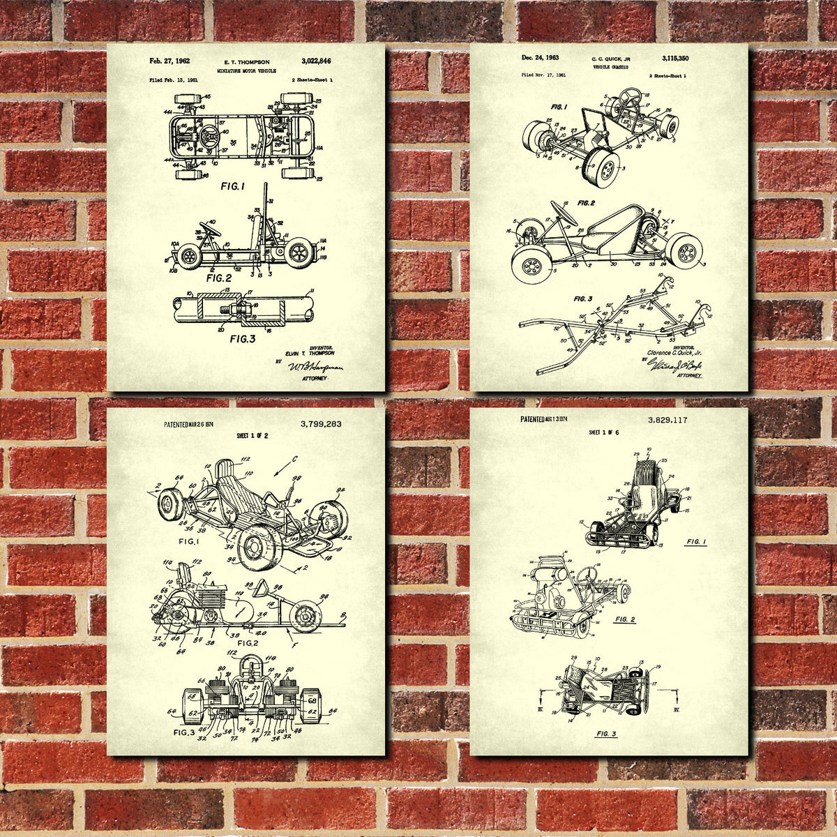 Go-Kart Patent Prints Set of 4 Gokarting Blueprint Posters – GalleryThane