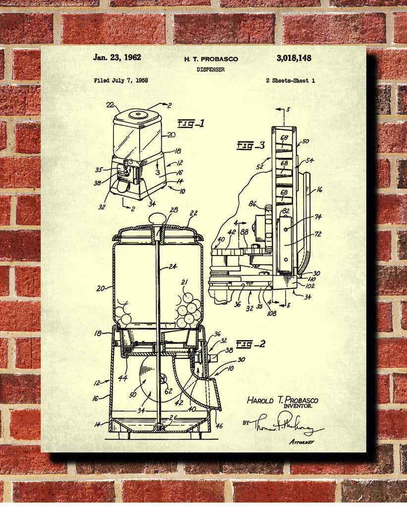Gumball Patent Print Vending Machine Blueprint Man Cave Poster ...