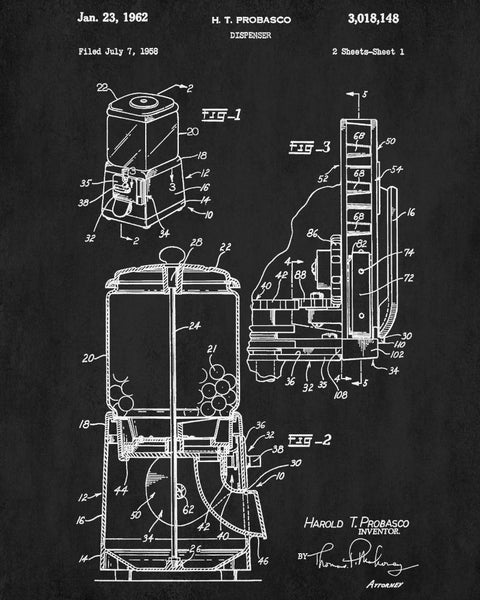 Gumball Patent Print Vending Machine Blueprint Man Cave Poster ...