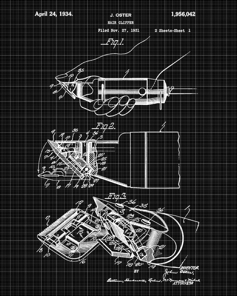 Barbershop Patent Print Hair Clippers Wall Art Poster – GalleryThane