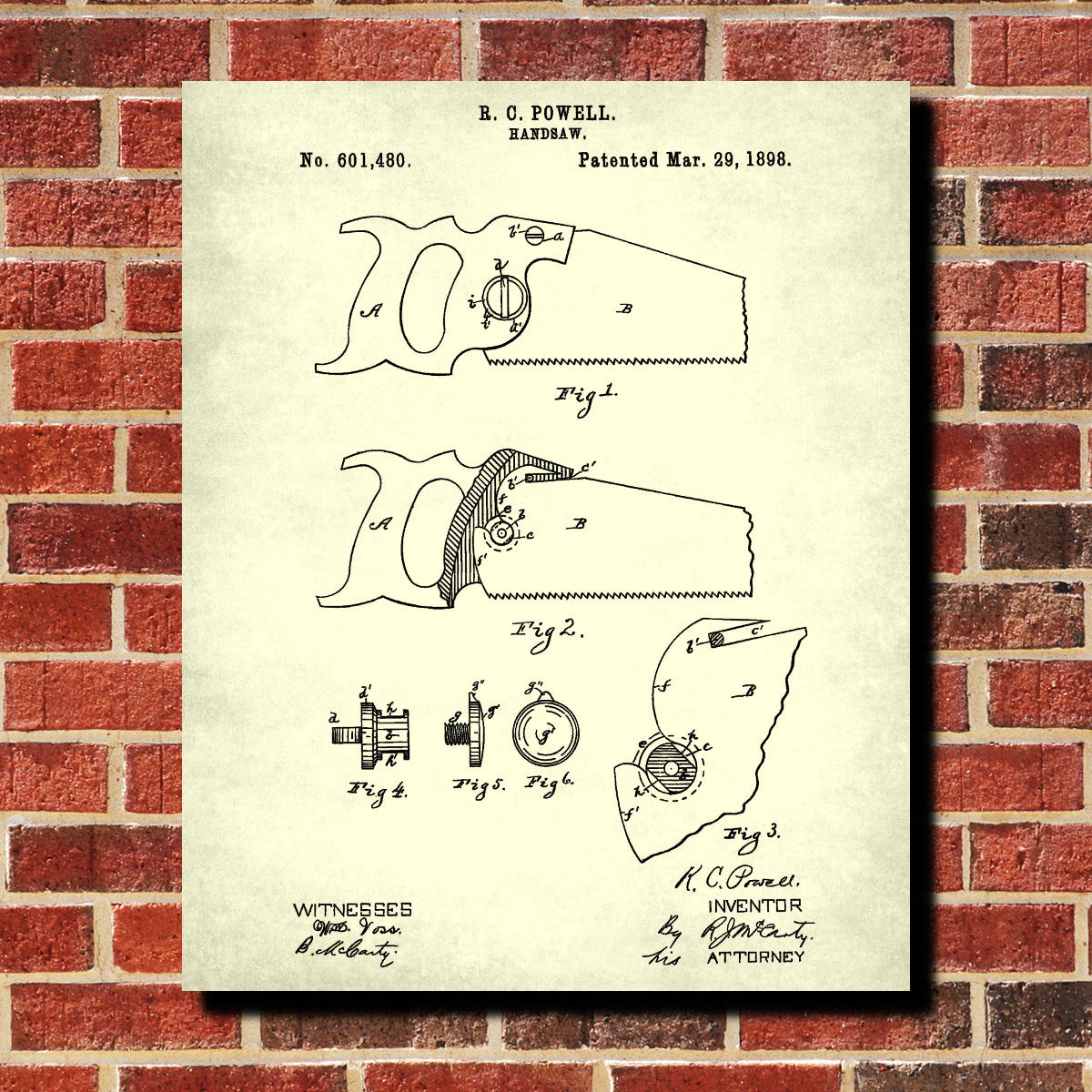 Hand Saw Patent Print Hand Tools Blueprint Workshop Poster – GalleryThane