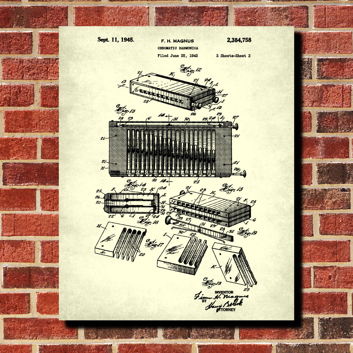 Harmonica Patent Print Musical Instrument Wall Art Music Poster ...