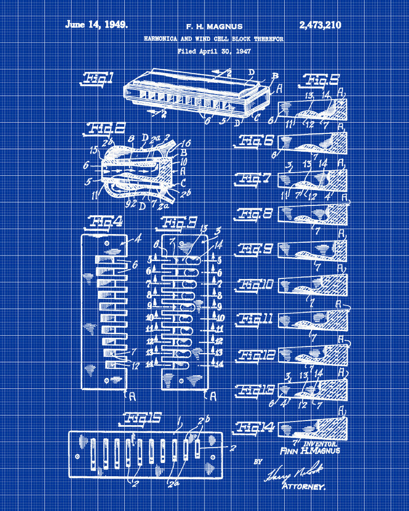 Harmonica Poster Musical Instrument Wall Art Music Patent Print ...