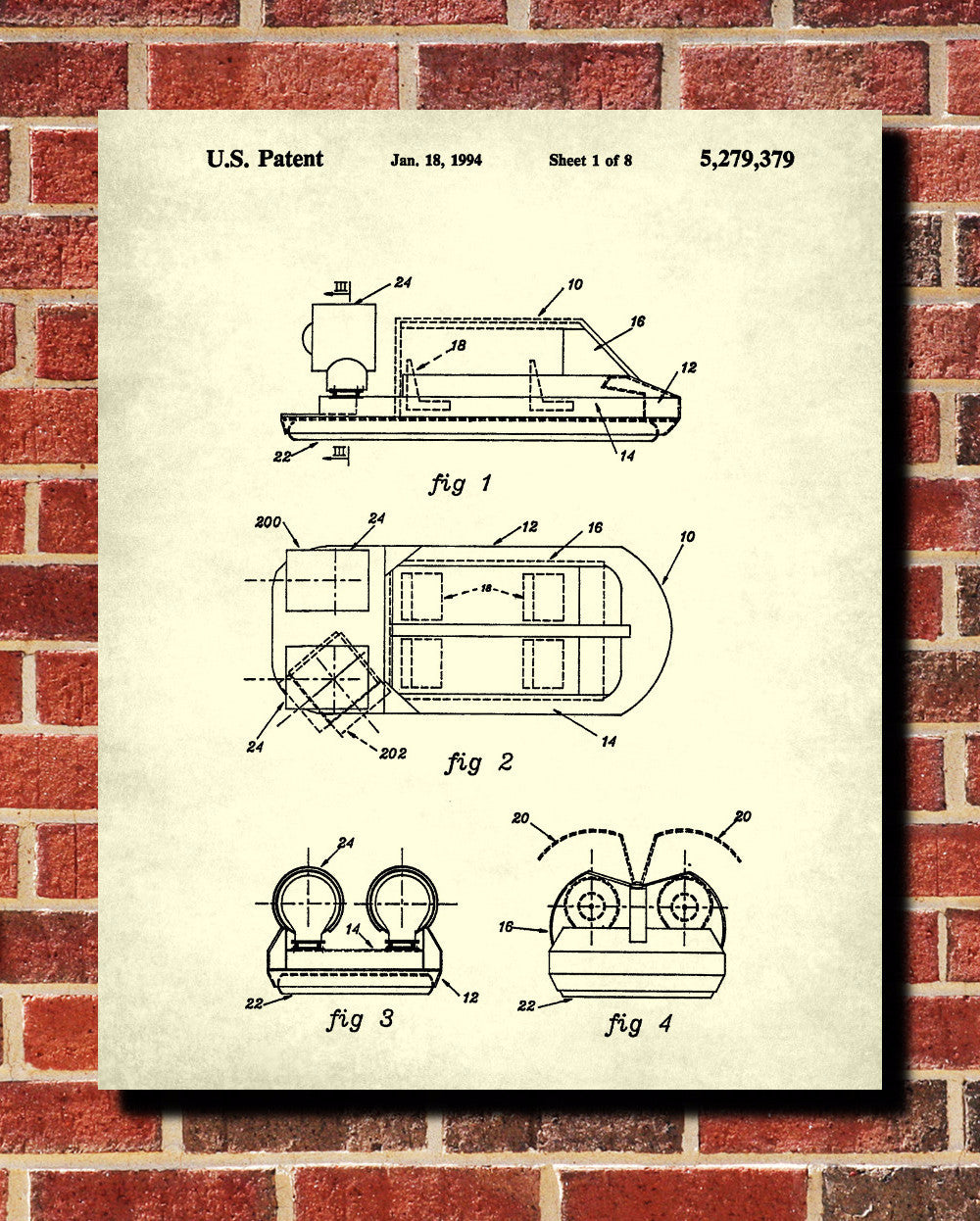 Hovercraft Patent Print Engineering Poster Man Cave Art – GalleryThane