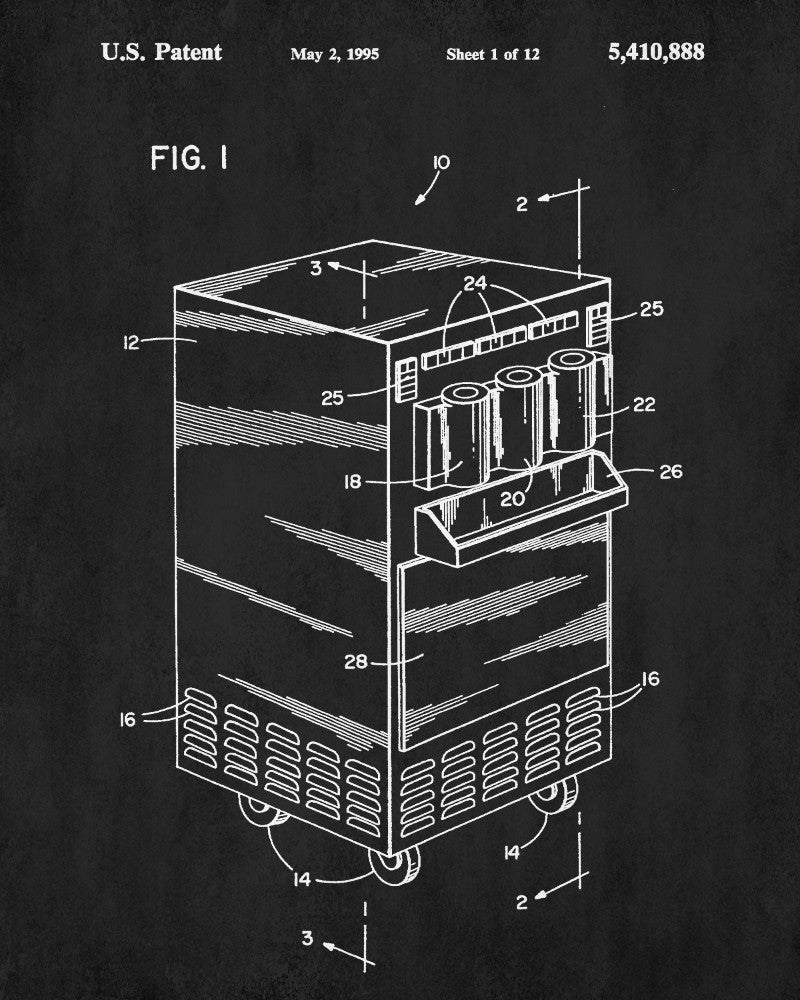 Ice Cream Maker Patent Print Cafe Poster Kitchen Wall Art Blueprint ...