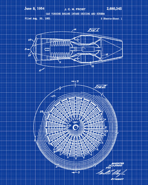 Jet Engine Blueprint Aircraft Patent Print Airplane Poster – GalleryThane