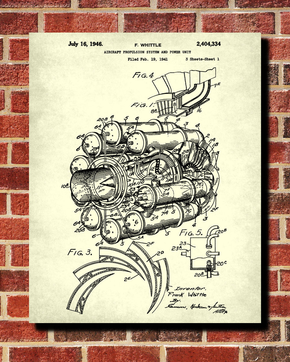 Jet Engine Blueprint Aircraft Patent Print Airplane Wall Art Poster ...
