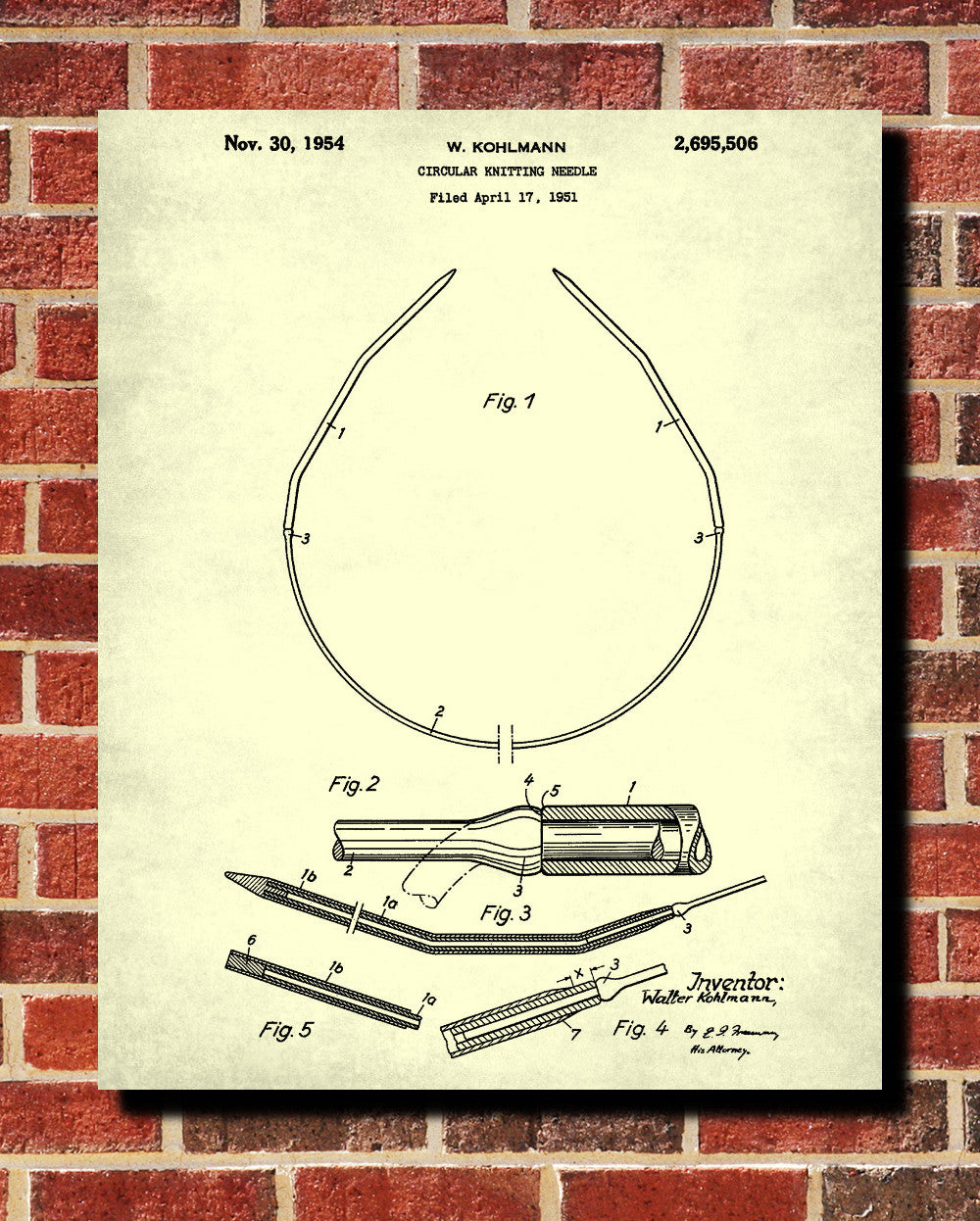 Knitting Needle Patent Print Craft Blueprint Sewing Room Poster ...