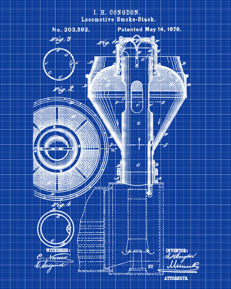 Locomotive Smoke Stack Patent Print Steam Train Poster – GalleryThane