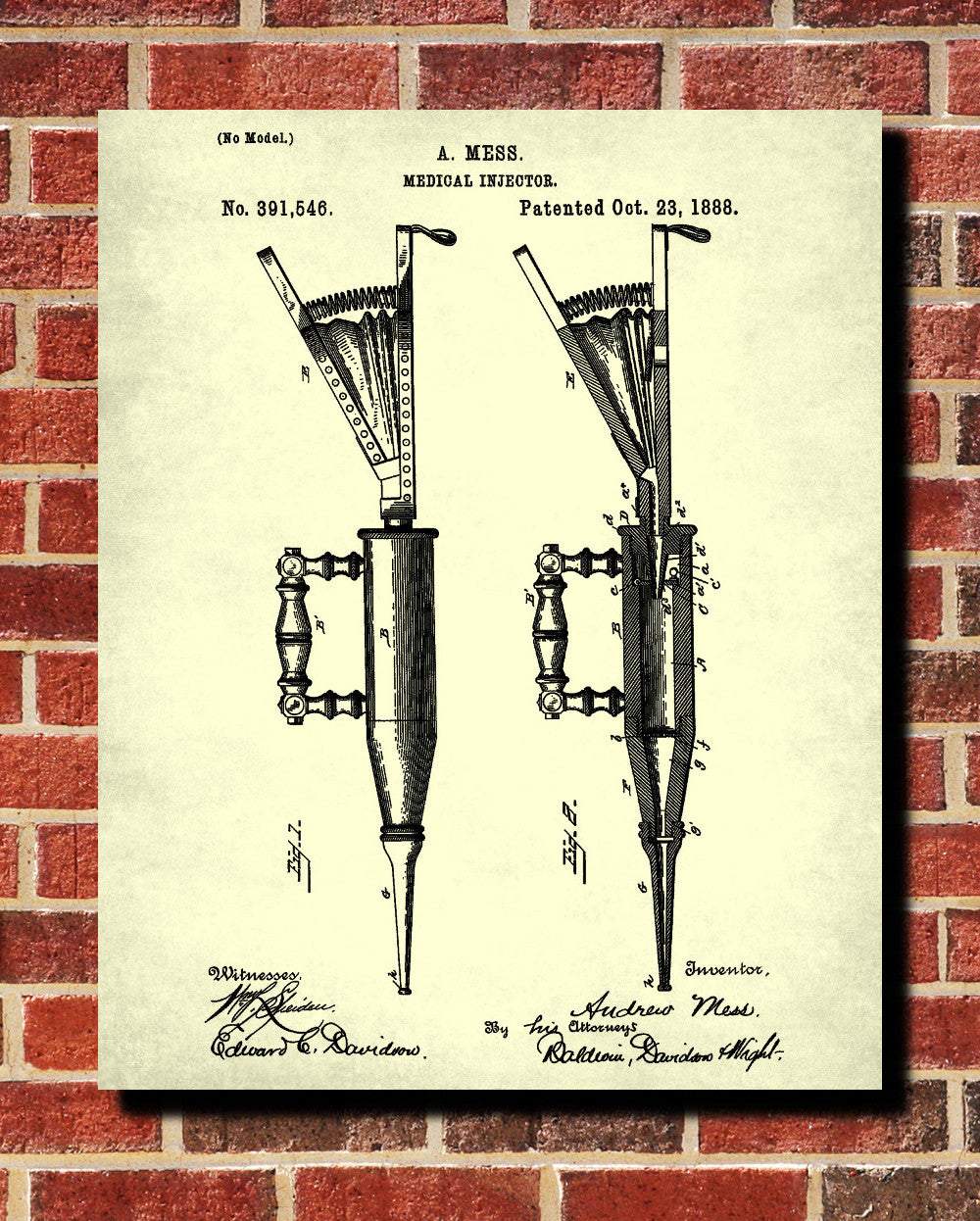 Hypodermic Syringe Patent Print Nurse Poster Medical Blueprint ...