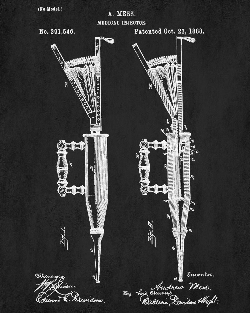 Hypodermic Syringe Patent Print Nurse Poster Medical Blueprint ...