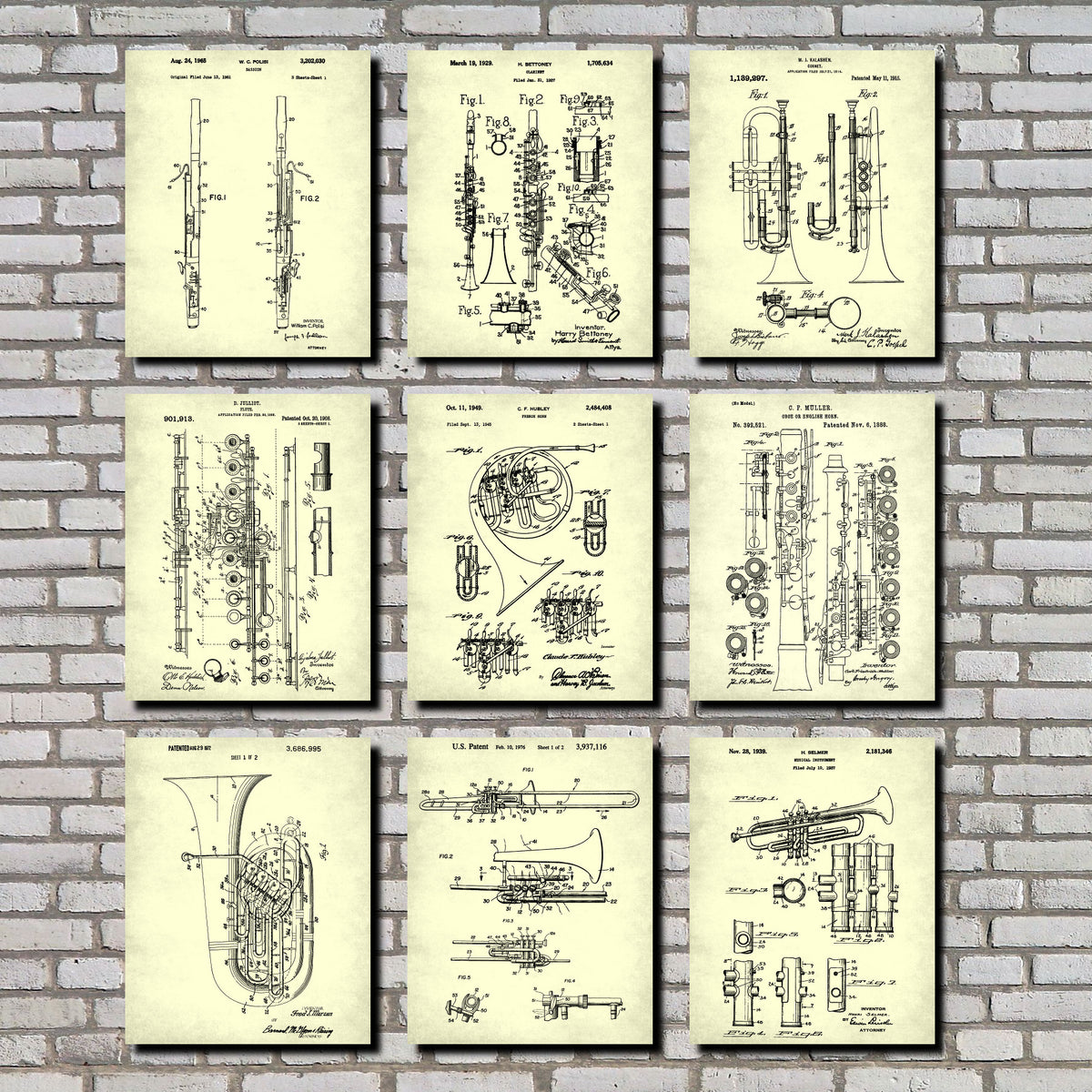 Musical Instruments Wall Art Posters Orchestra Patent Prints Set 9 ...