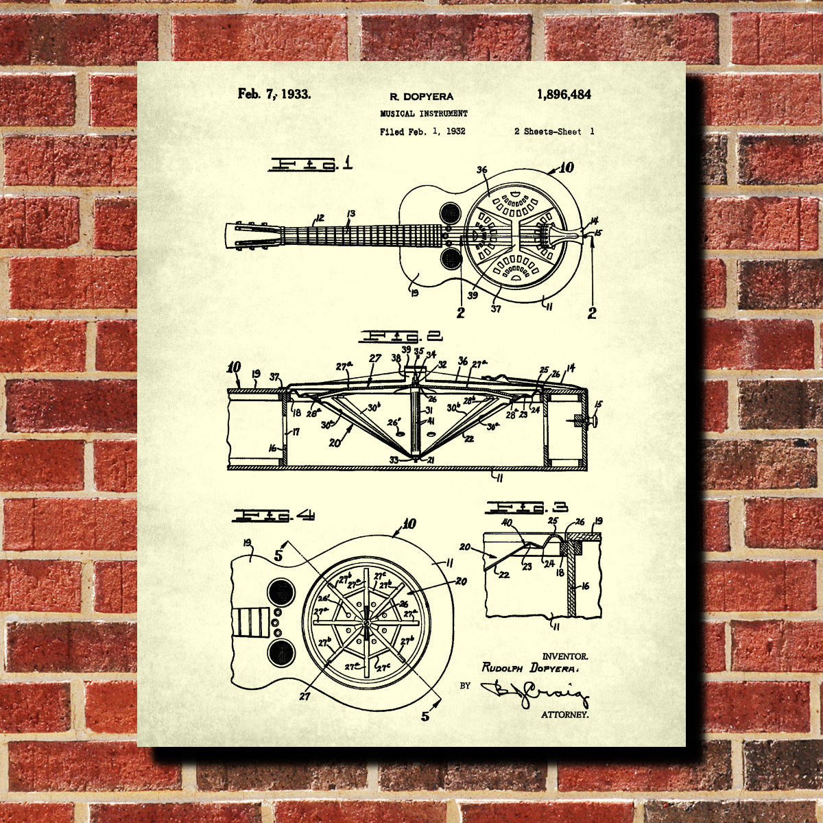 Resonator Guitar Blueprint Musical Instrument Poster Patent Print ...