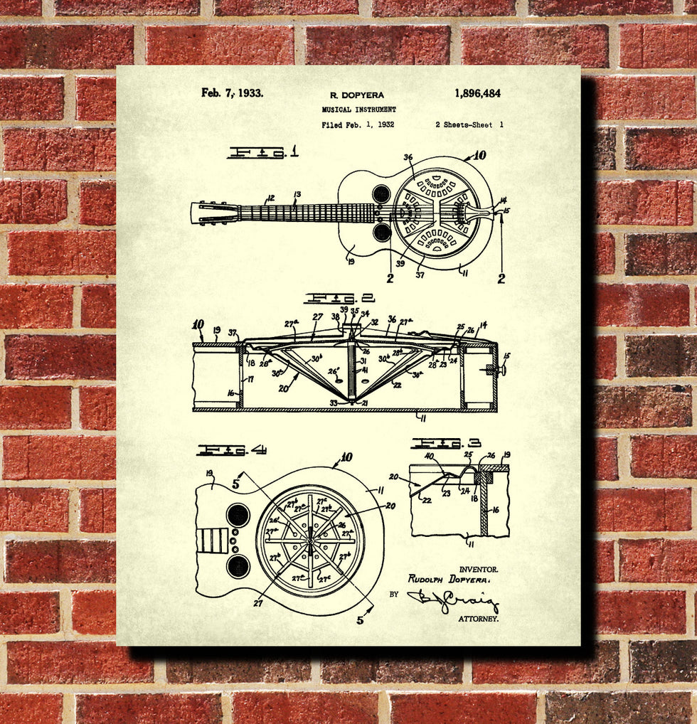 Resonator Guitar Blueprint Musical Instrument Poster Patent Print ...