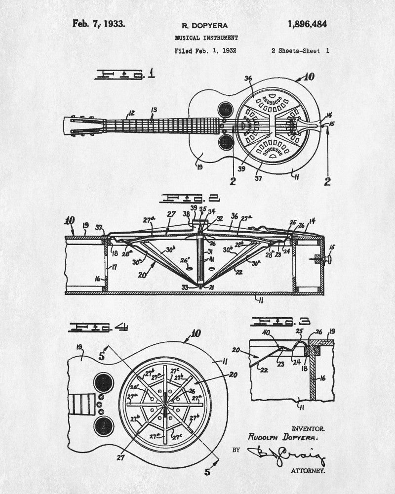 Resonator Guitar Blueprint Musical Instrument Poster Patent Print ...
