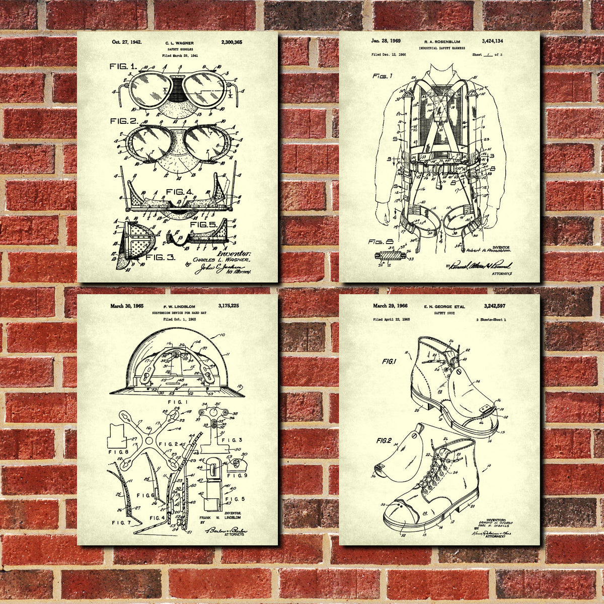 Safety Equipment Patent Prints Set 4 Safety Posters – GalleryThane