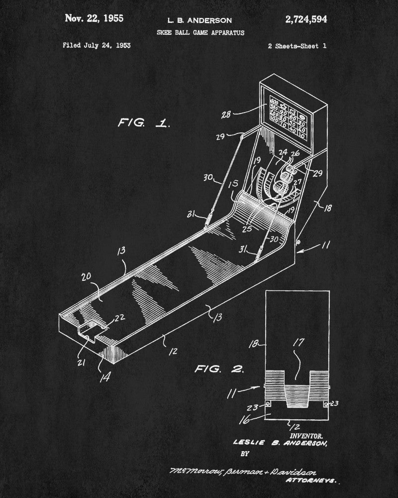 Skee Ball Machine Patent Print Bar Wall Art Man Cave Poster – GalleryThane