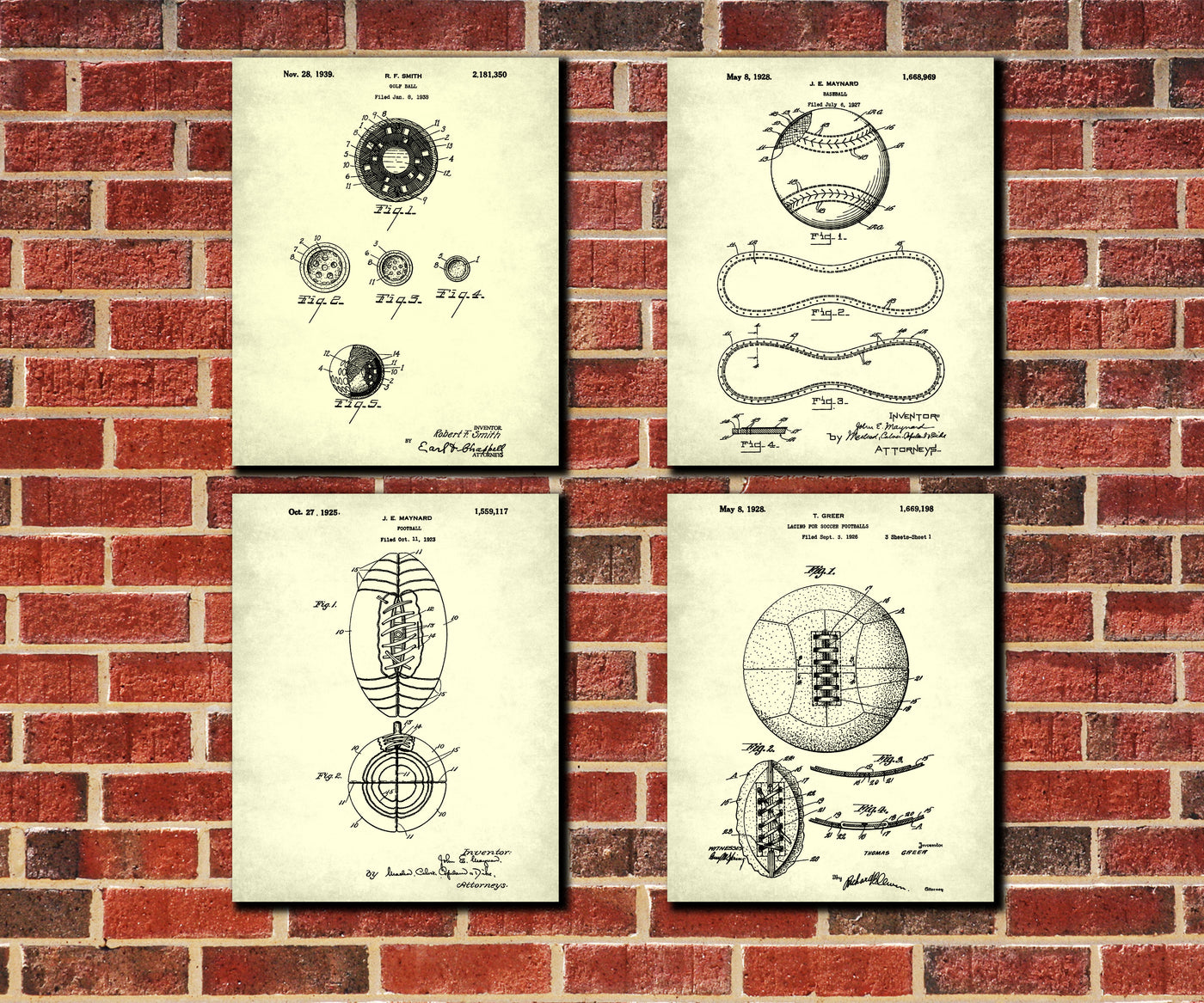 Sports Ball Patent Prints Set 4 Sport Blueprint Posters – GalleryThane