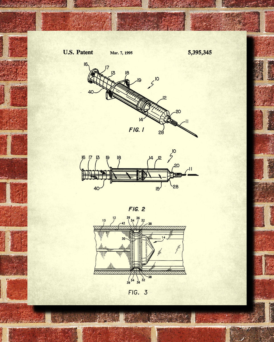 Hypodermic Syringe Patent Print Medical Blueprint Nursing Poster ...