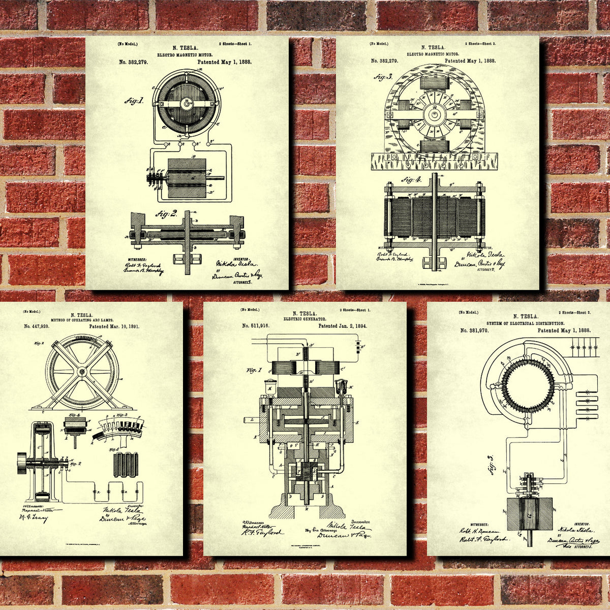Nikola Tesla Patent Prints Set 5 Science Posters – GalleryThane