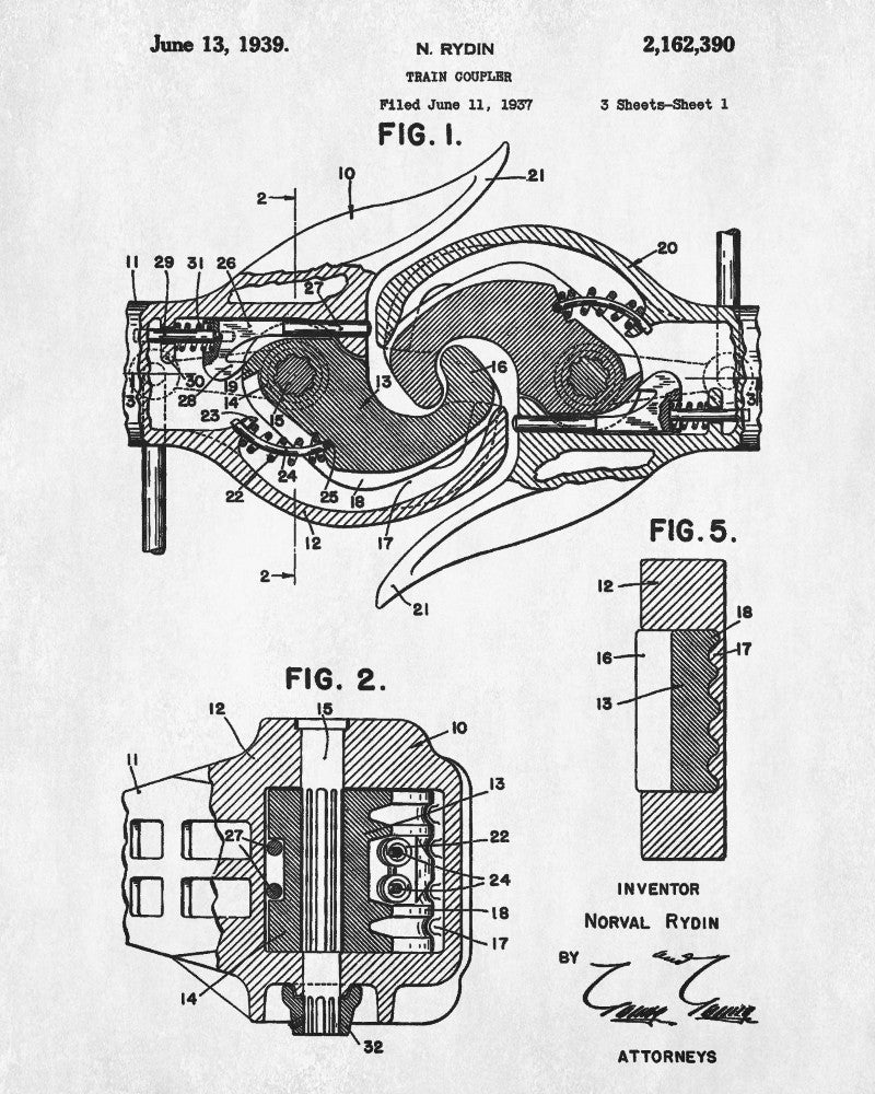 Railroad Patent Print Train Coupler Railway Wall Art – GalleryThane