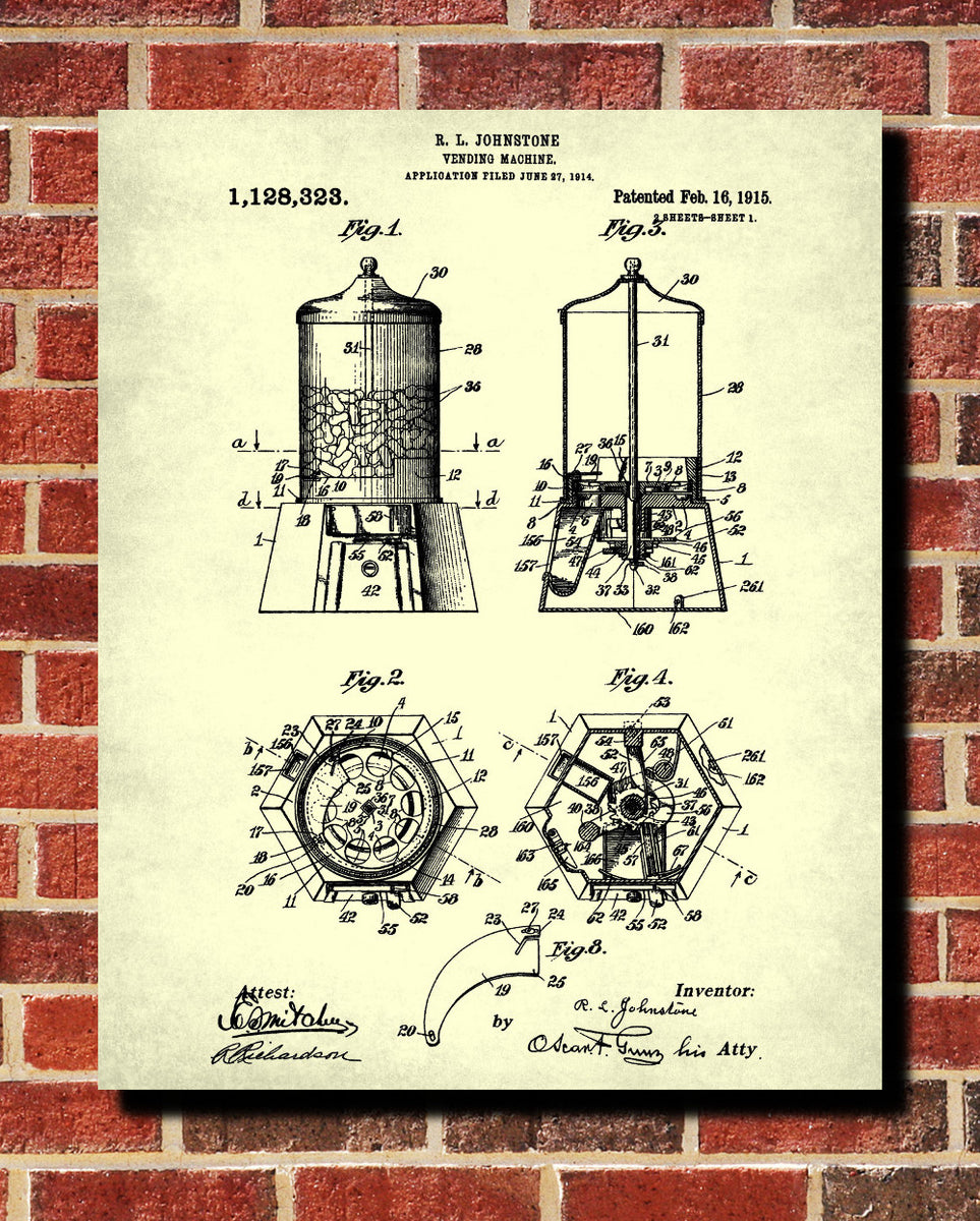 Vending Machine Patent Print Gum Ball Blueprint Man Cave Poster ...
