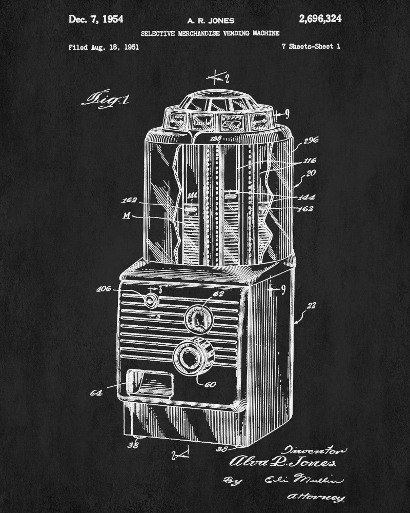 Vending Machine Blueprint Man Cave Poster Gum Ball Patent Print ...