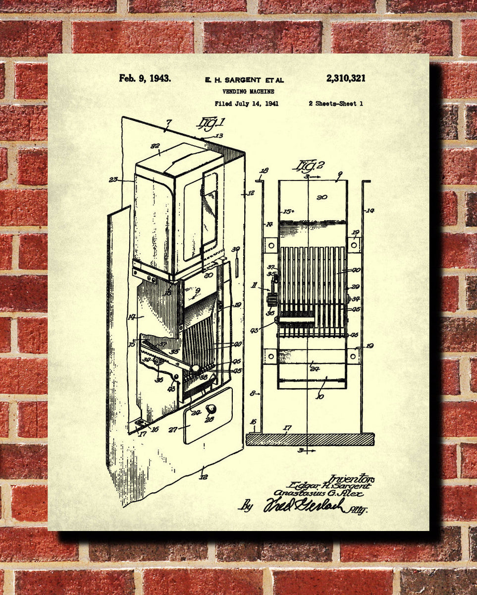 Vending Machine Blueprint Workshop Patent Print Man Cave Poster ...